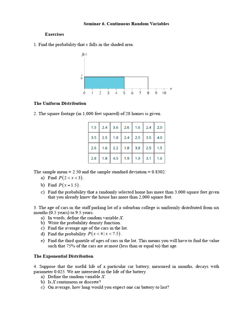 Seminar 6. Continuous Random Variables | PDF | Probability Distribution | Random Variable
