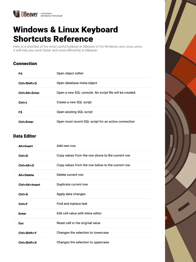 Dbeaver Shortcuts Windows Linux Users | PDF | Keyboard Shortcut | Graphical User Interfaces