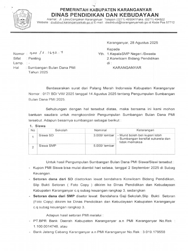 Surat Edaran Pmi SMP Dan SD | PDF