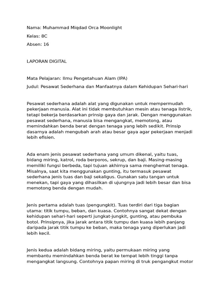 Laporan Matpel Favorit Ipa Miqdad 16 | PDF