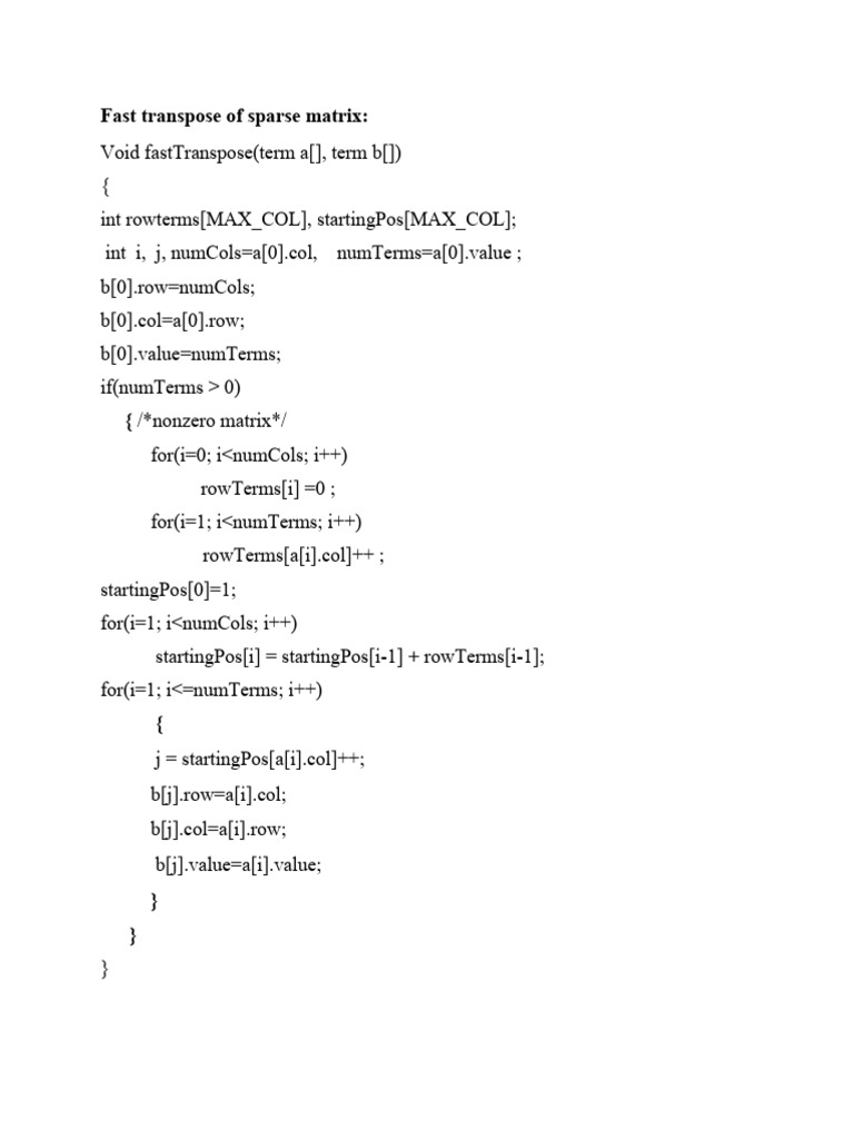 Fast Transpose of Sparse Matrix | PDF