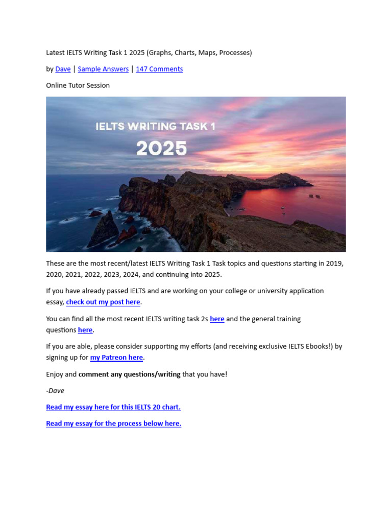 Latest IELTS Writing Task 1 Topics | PDF | International English ...