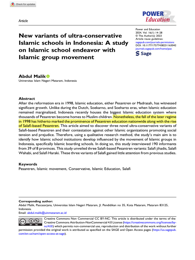 New Variants of Ultra Conservative (Salafi) Islamic Schools in ...