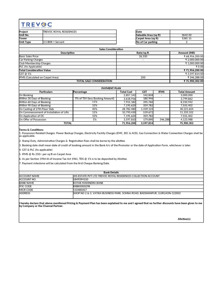 TREVOC Royal Residences Pricing & Payment Plan | PDF | Government ...