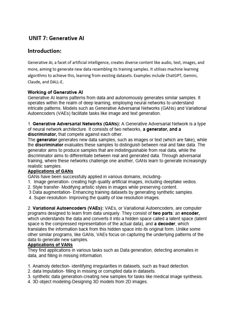 Unit 7 _Generative AI_Class XII | PDF | Artificial Intelligence ...