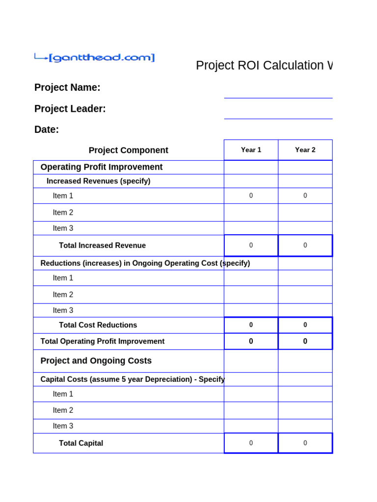 Roi Calculation Template | PDF | Return On Investment | Financial Economics