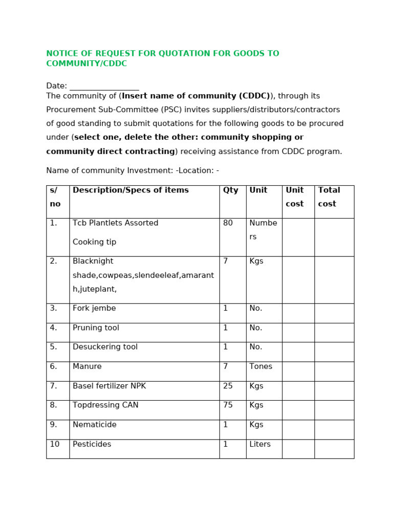 Community Goods Quotation Request | PDF