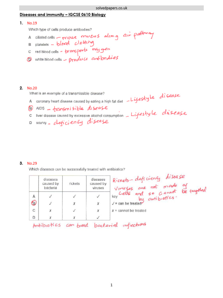 IGCSE Biology: Diseases & Immunity Papers | PDF