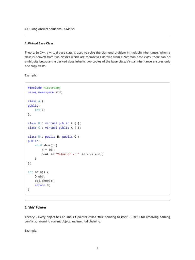 Cpp Long Answers File Inheritance (1) | PDF | C++ | Namespace