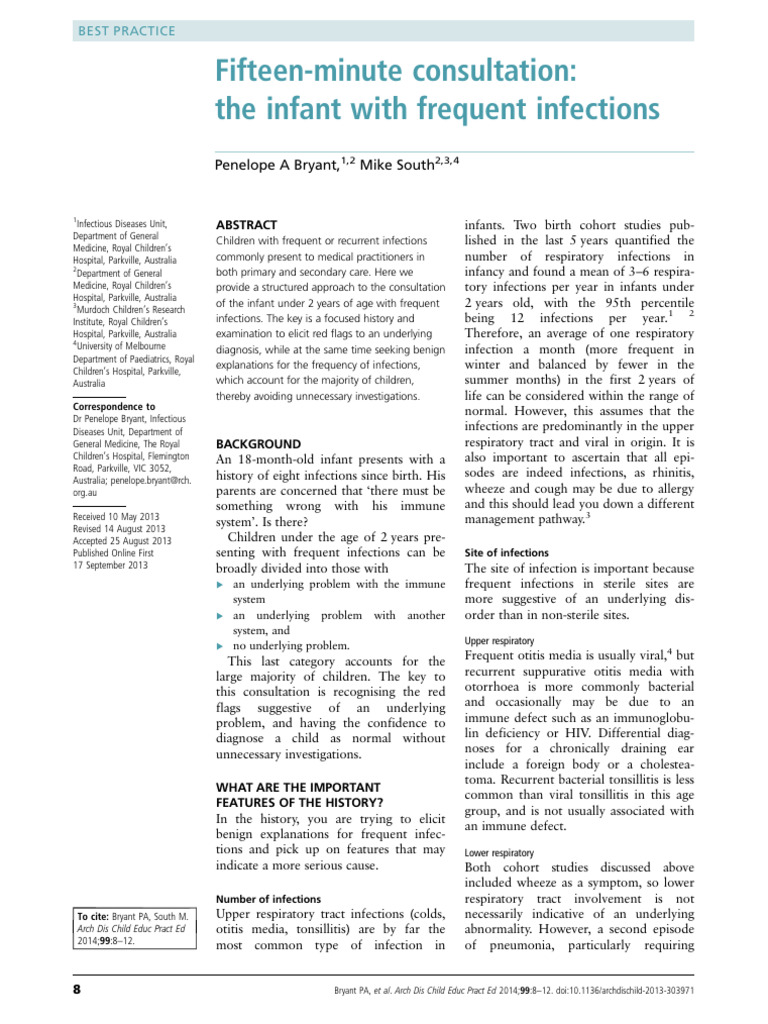 Fifteen-Minute Consultation The Infant With Frequent Infections 2014 ...