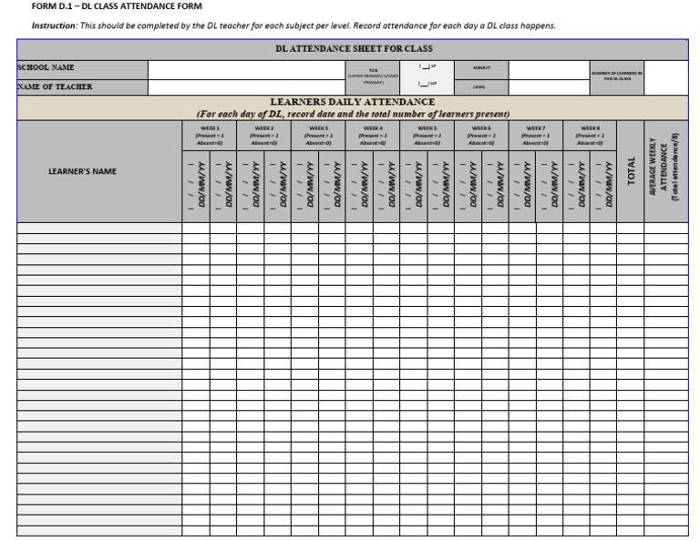 Form (D1) - DL - Attendance For Class | PDF