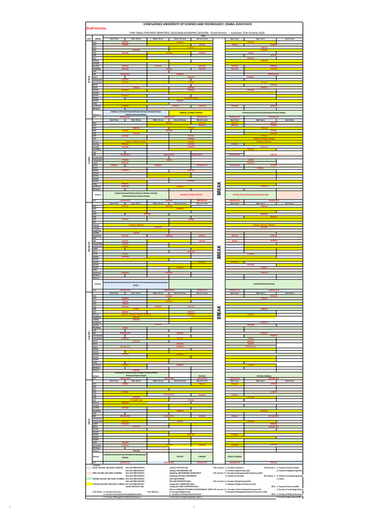 First Semester 2025/2026 Timetable | PDF