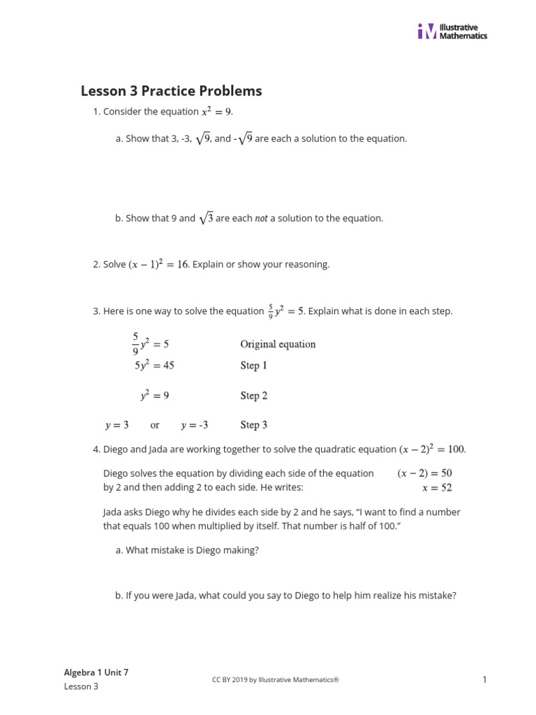 Algebra1 7 3 Lesson Curated Practice Problem Set | PDF | Equations | Function (Mathematics)