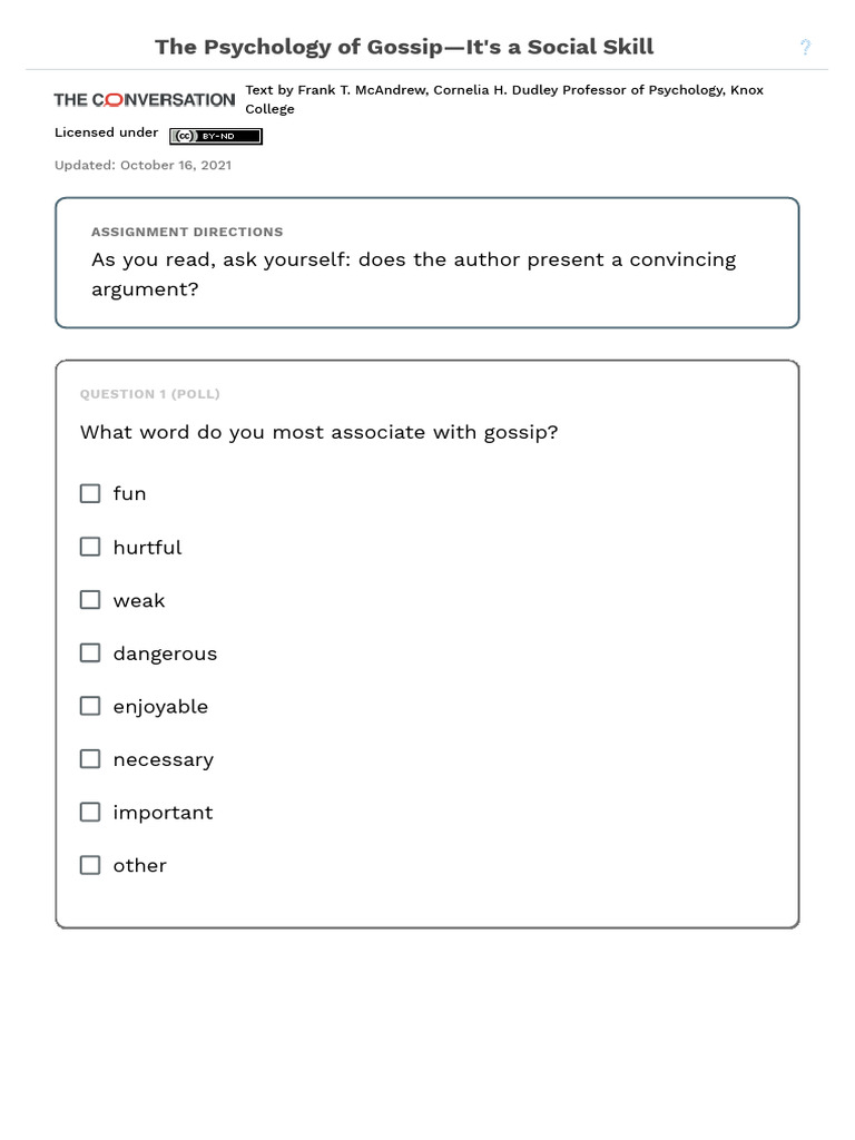 The Psychology of Gossip-It's A Social Skill - Actively Learn | PDF ...