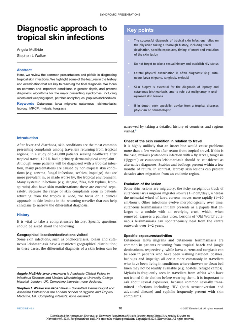 Diagnostic Approach To Tropical Skin Infections 2012 | PDF | Leprosy ...