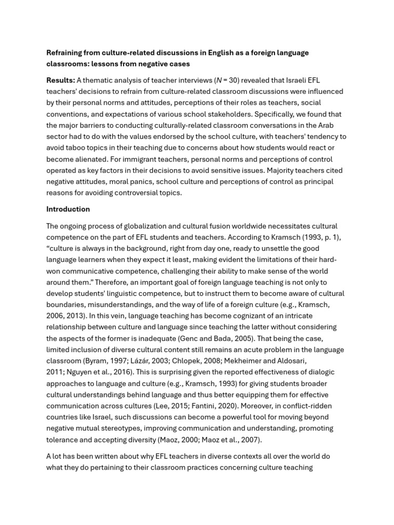 Refraining From Culture | PDF | Intention | Teachers