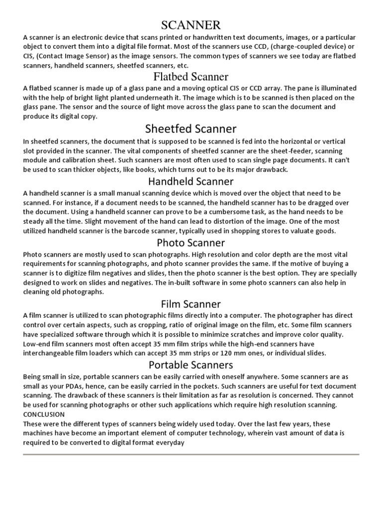 Scanner and Its Types | PDF | Image Scanner | Vision