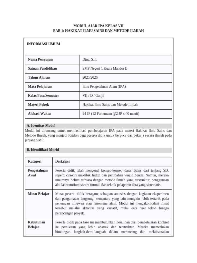 Modul IPA Kelas VII: Ilmu Sains & Metode | PDF