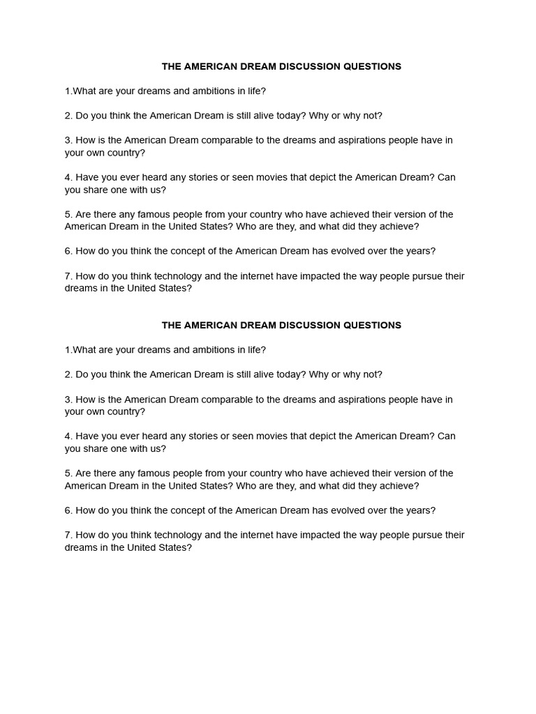 Discussion Questions on the American Dream | PDF | American Dream