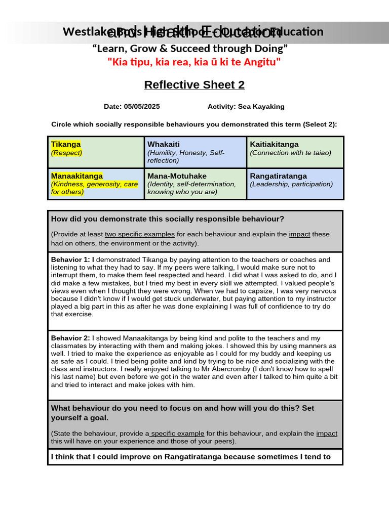 2.8 Reflection Sheet 2 | PDF | Behavior | Psychological Concepts