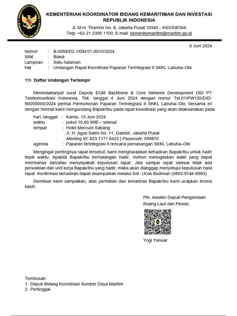 Undangan Rapat Koordinasi SKKL Labuha-Obi | PDF