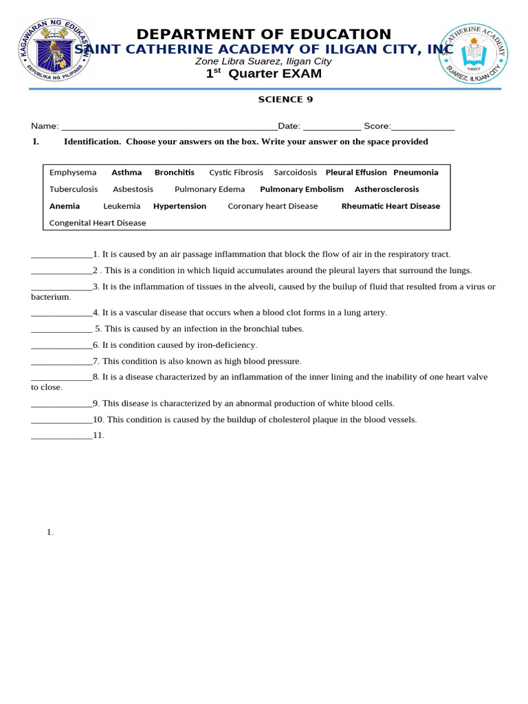 1st Quarter Exam-Science 9 | PDF