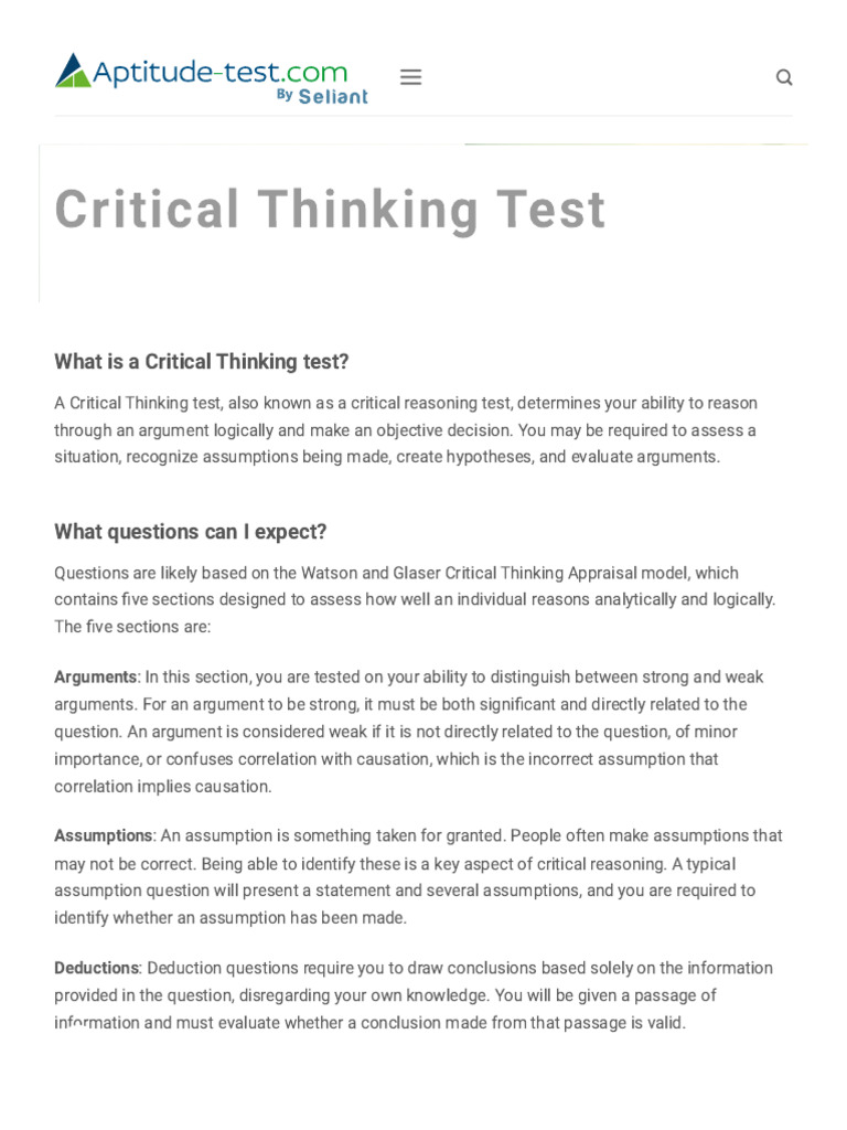 Critical Thinking Test | PDF | Critical Thinking | Argument