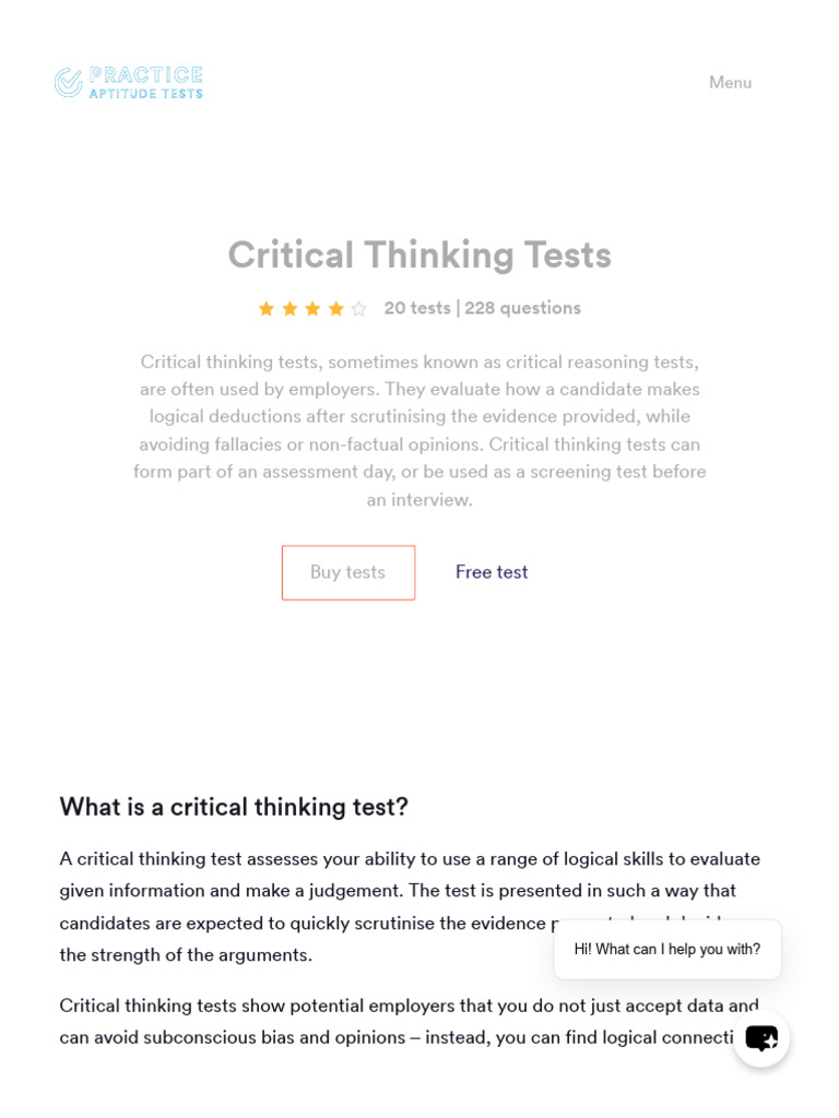 Critical Thinking Test Assessment - FREE Tips & Questions | PDF ...