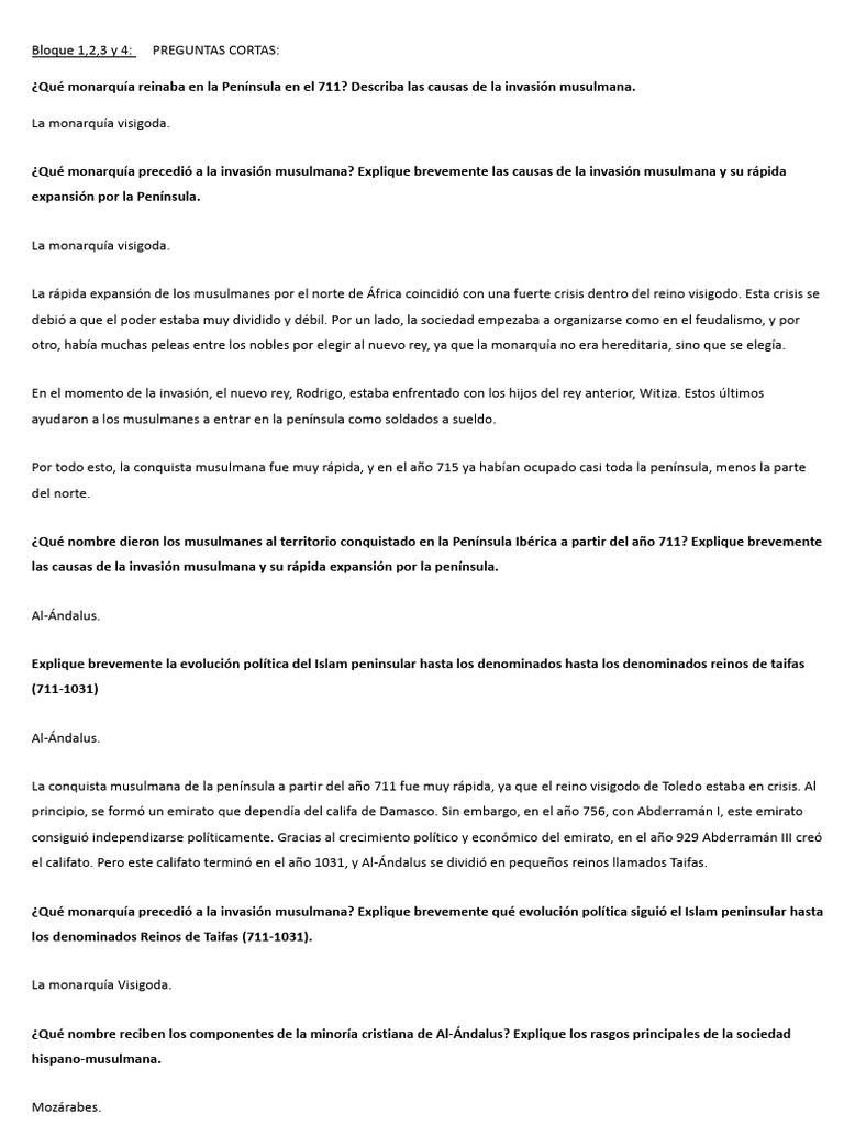 Preguntas Historia PDF | PDF | Al Andalus | Imperio español