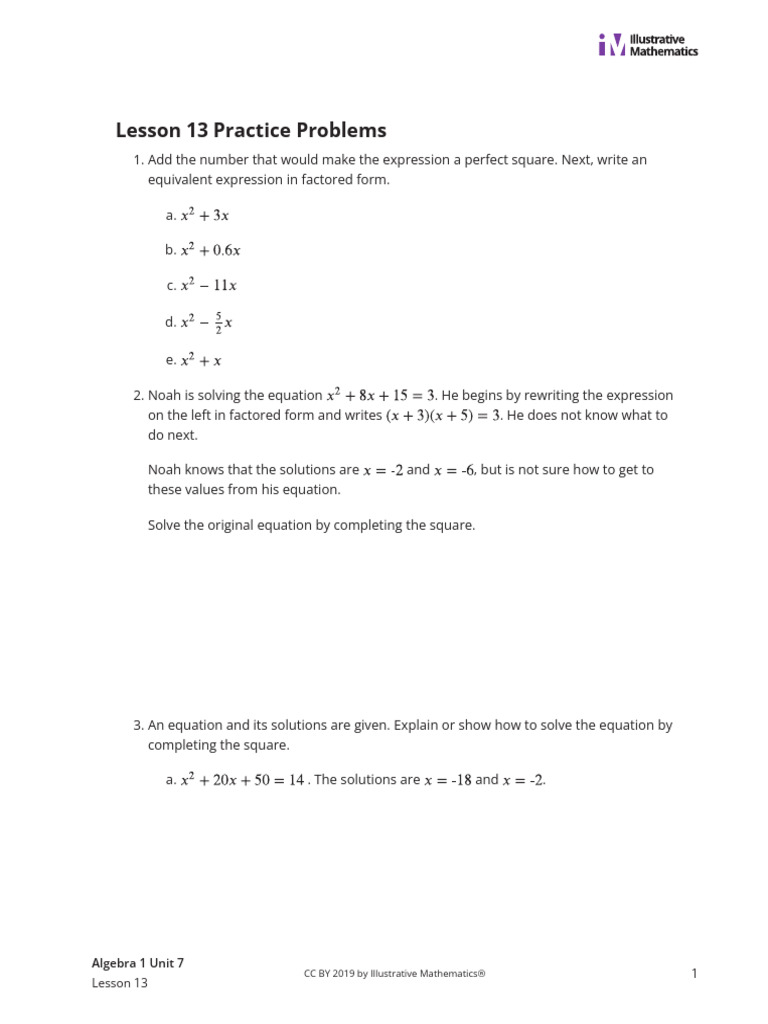 Algebra1!7!13 Lesson Curated Practice Problem Set | PDF | Equations ...