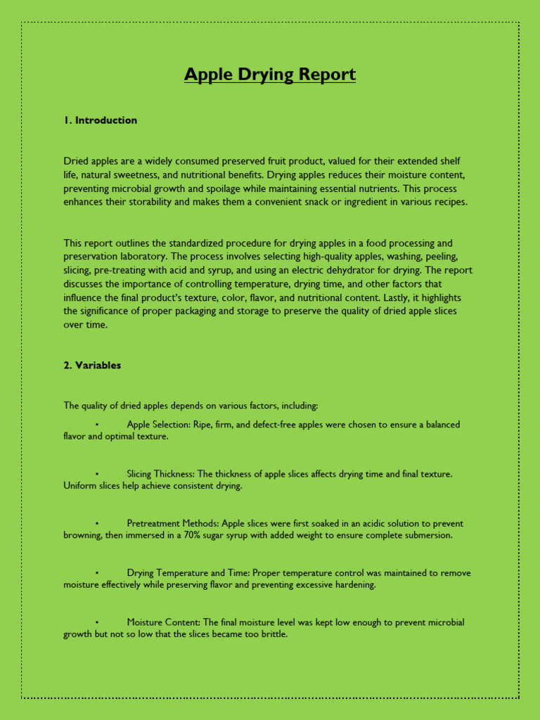 Apple Drying Report Lab Report 2020 | PDF | Apple | Food Preservation