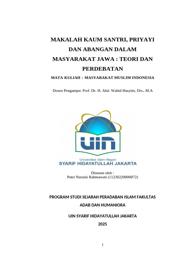 Teori Santri, Priyayi, Abangan Jawa | PDF