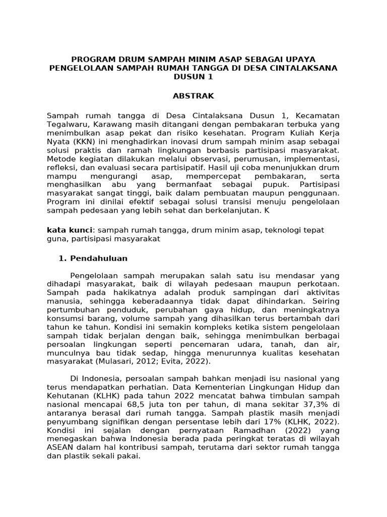 Drum Sampah Minim Asap untuk Desa Cintalaksana | PDF