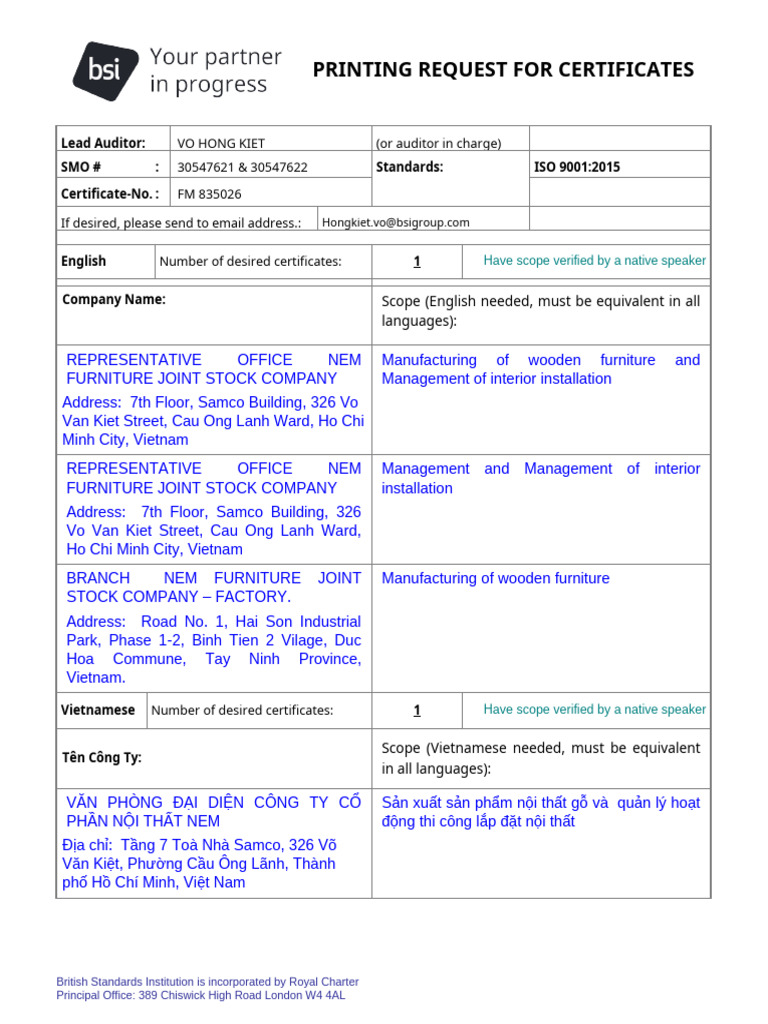Printing Request - IAV2 | PDF