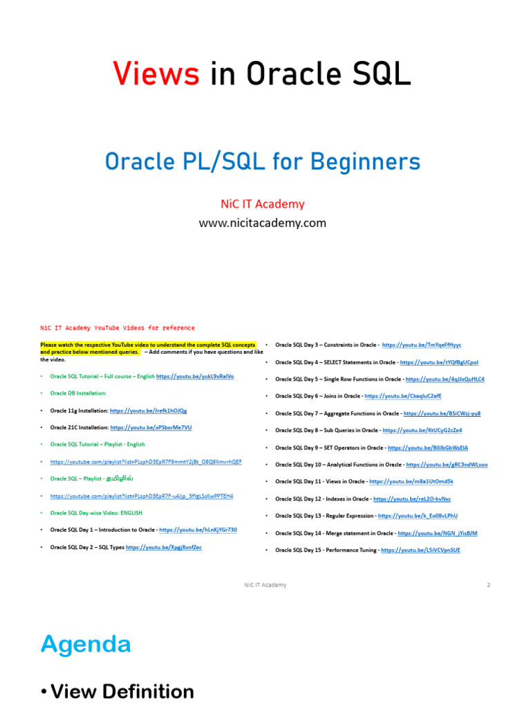 Understanding Views in Oracle SQL | PDF | Databases | Table (Database)