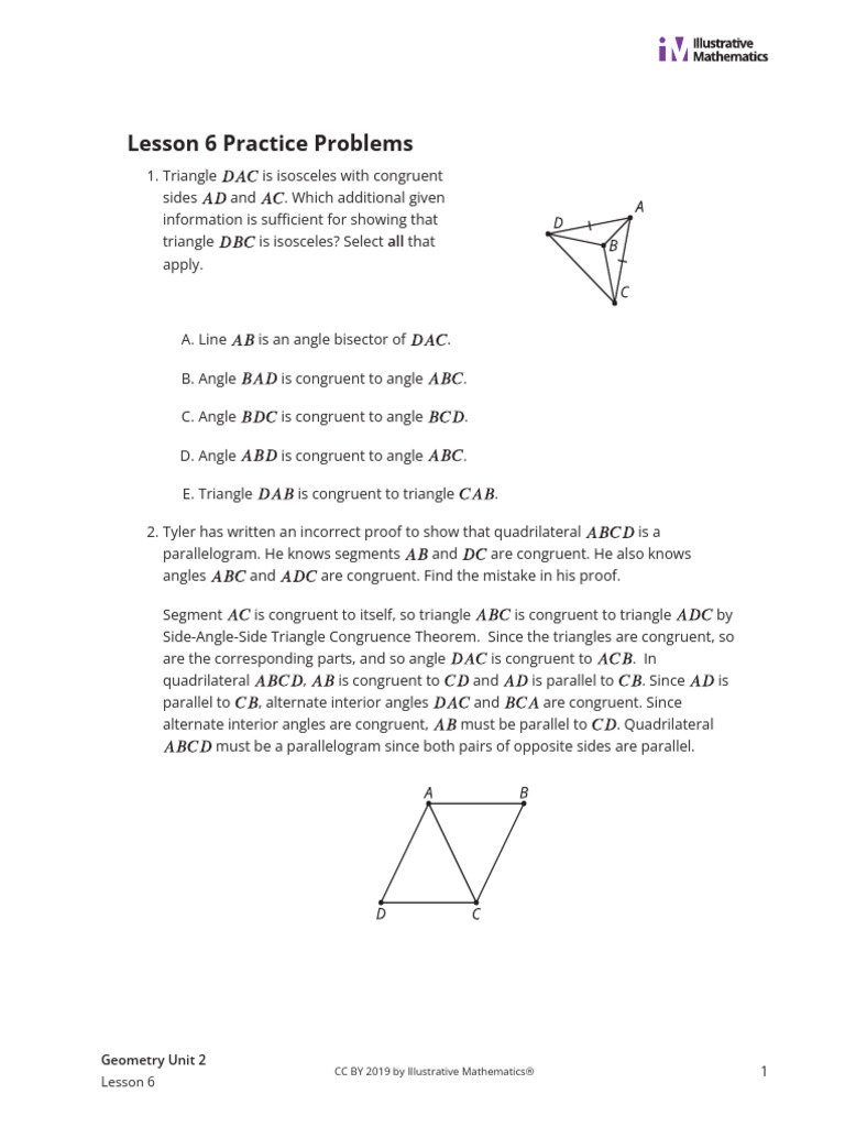 Geometry Practice Problems: Isosceles & Congruence | PDF | Triangle ...