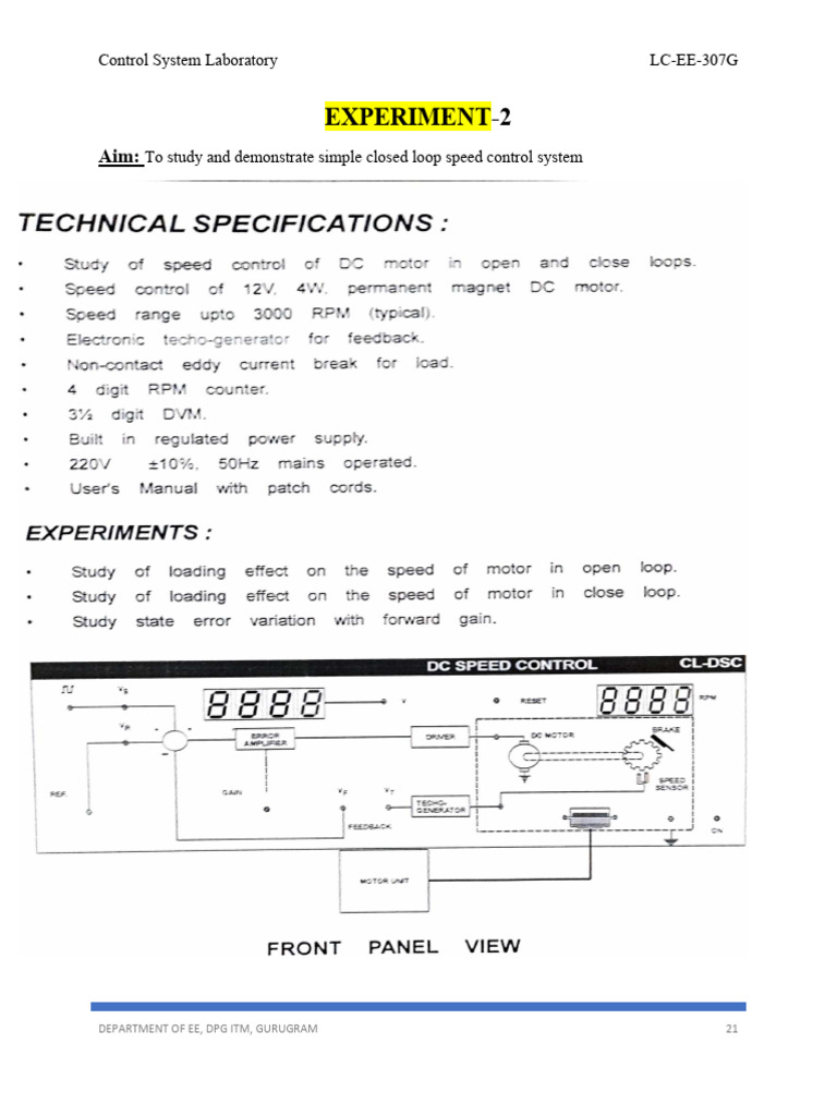 Closed Loop Speed Control Experiment | PDF
