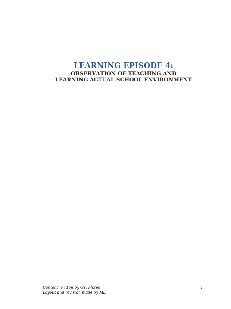 04 Rev 01 Episode-4 - FS1 - Observing The Learner's Community and Home Environment | PDF ...