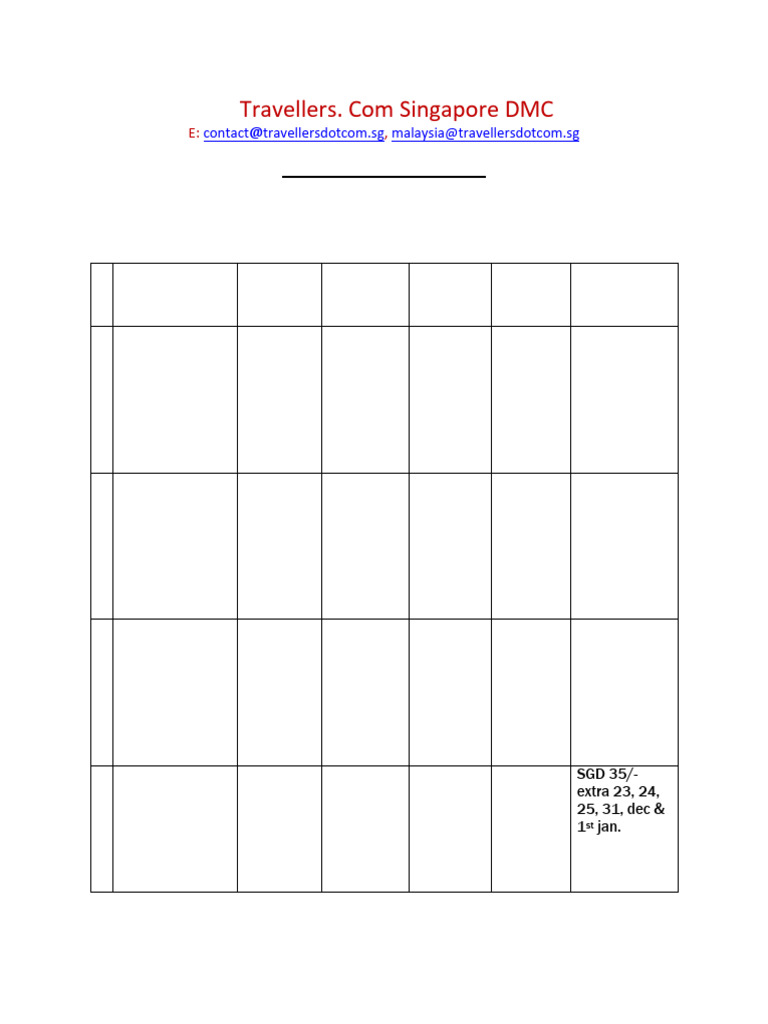 Hotel Rate Sheet for Kuala Lumpur | PDF