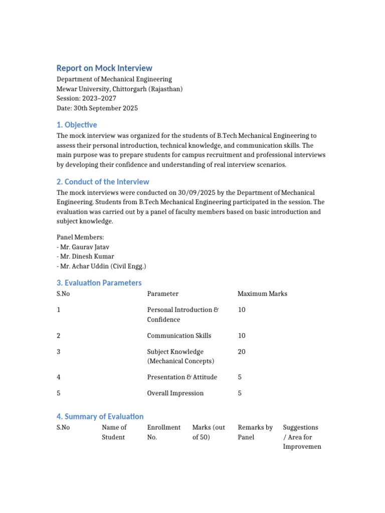 Mock Interview Report 30 Sep 2025 | PDF | Cognition