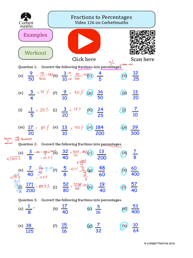 Convert Fractions to Percentages Guide | PDF | Percentage | Ratio