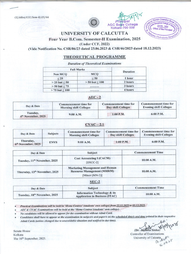Theory Programme Sem II CCF 2025 | PDF