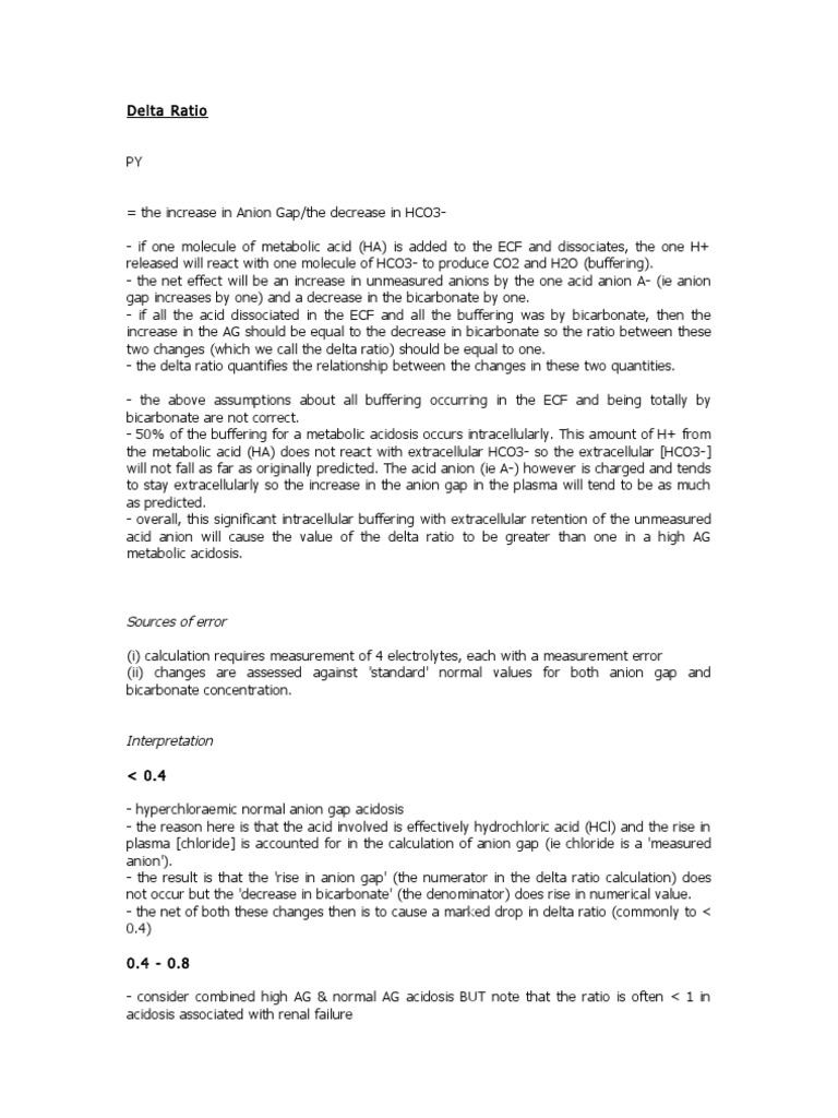 Delta Ratio | PDF | Metabolic Disorders | Intensive Care Medicine