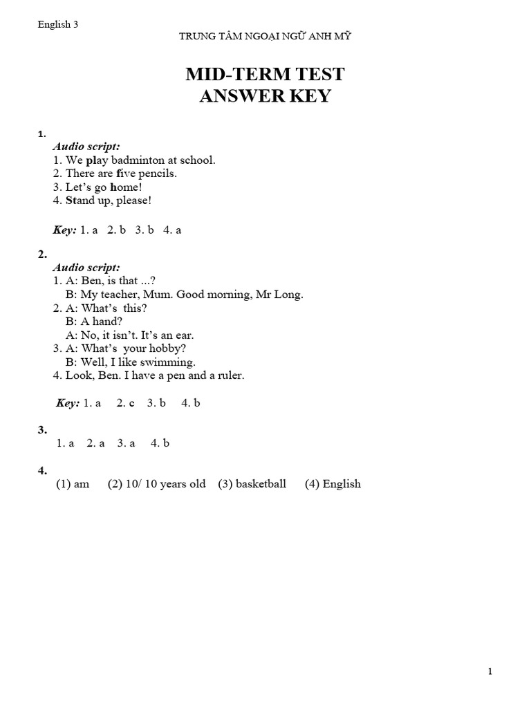 E3 Mid-Term Test 1 Key | PDF