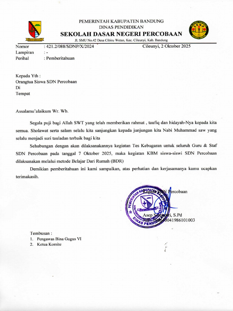 Surat Pemberitahuan BDR | PDF