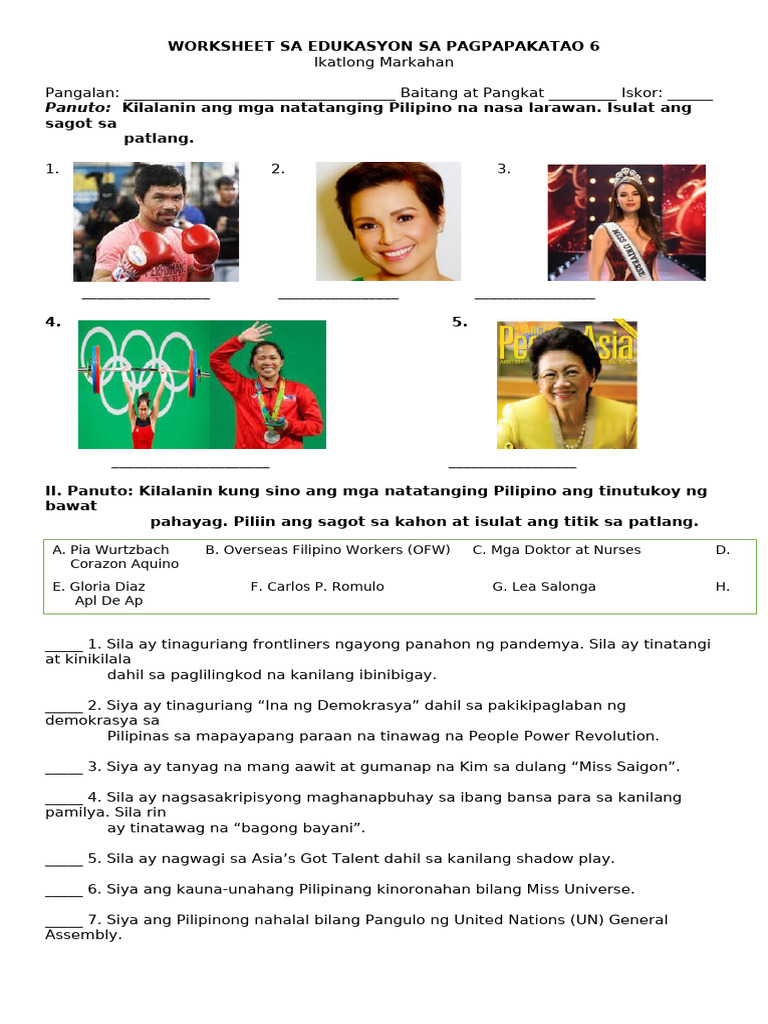 q3 Worksheets Sa Esp 6 | PDF
