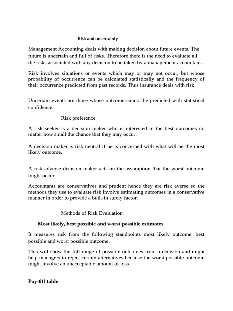 Risk and Uncertainty | PDF | Risk | Sensitivity Analysis
