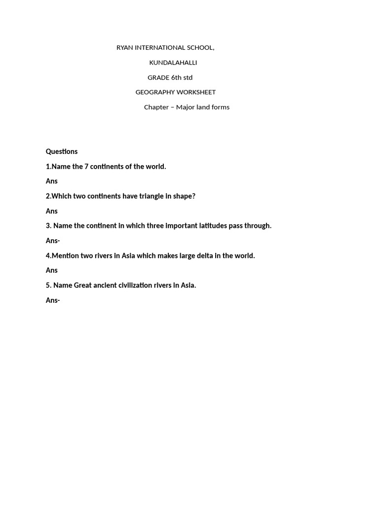 6th Geography Worksheet 16.9.25 - Ic1445795 | PDF