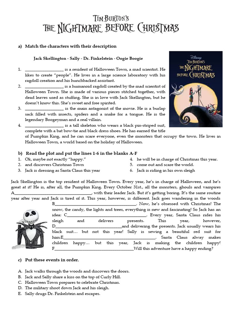 Tim Burtons Nightmare Before Christmas Video Movie Activities 138002 | PDF