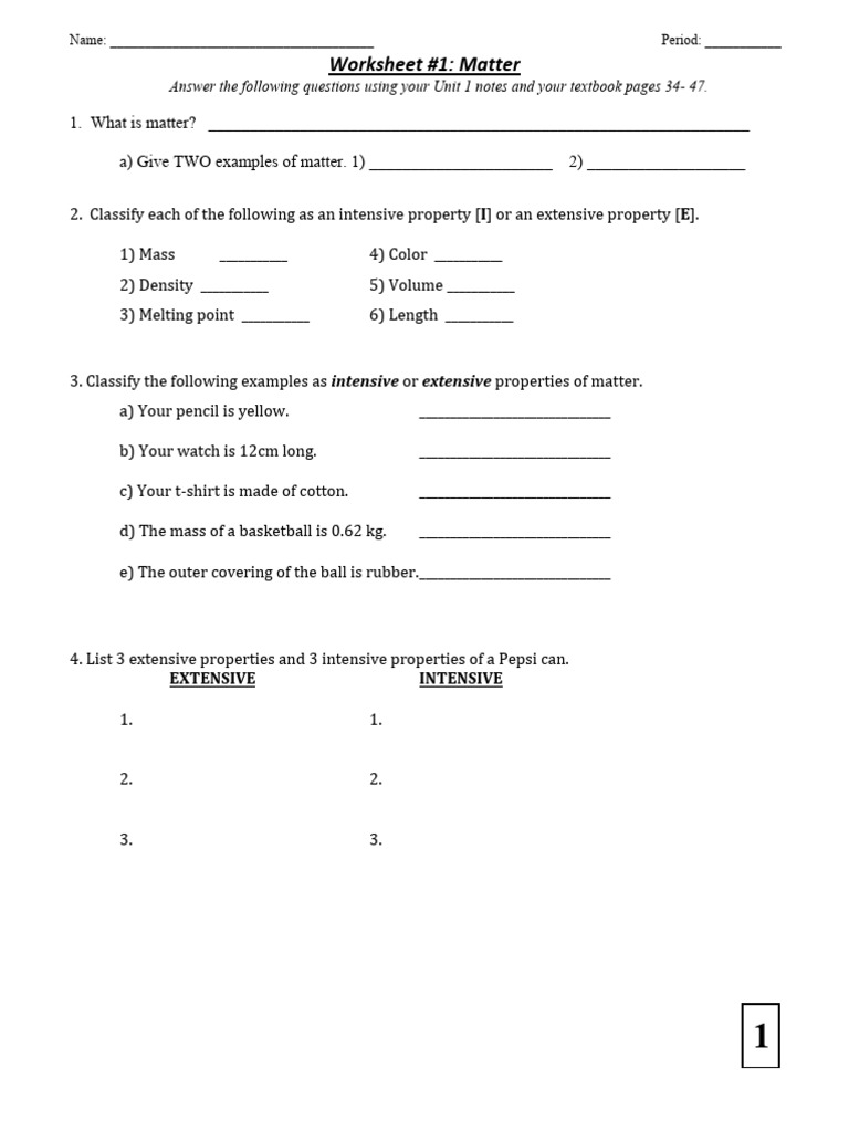 Unit 1 Review Worksheets 5 | PDF | Mixture | Chemical Substances